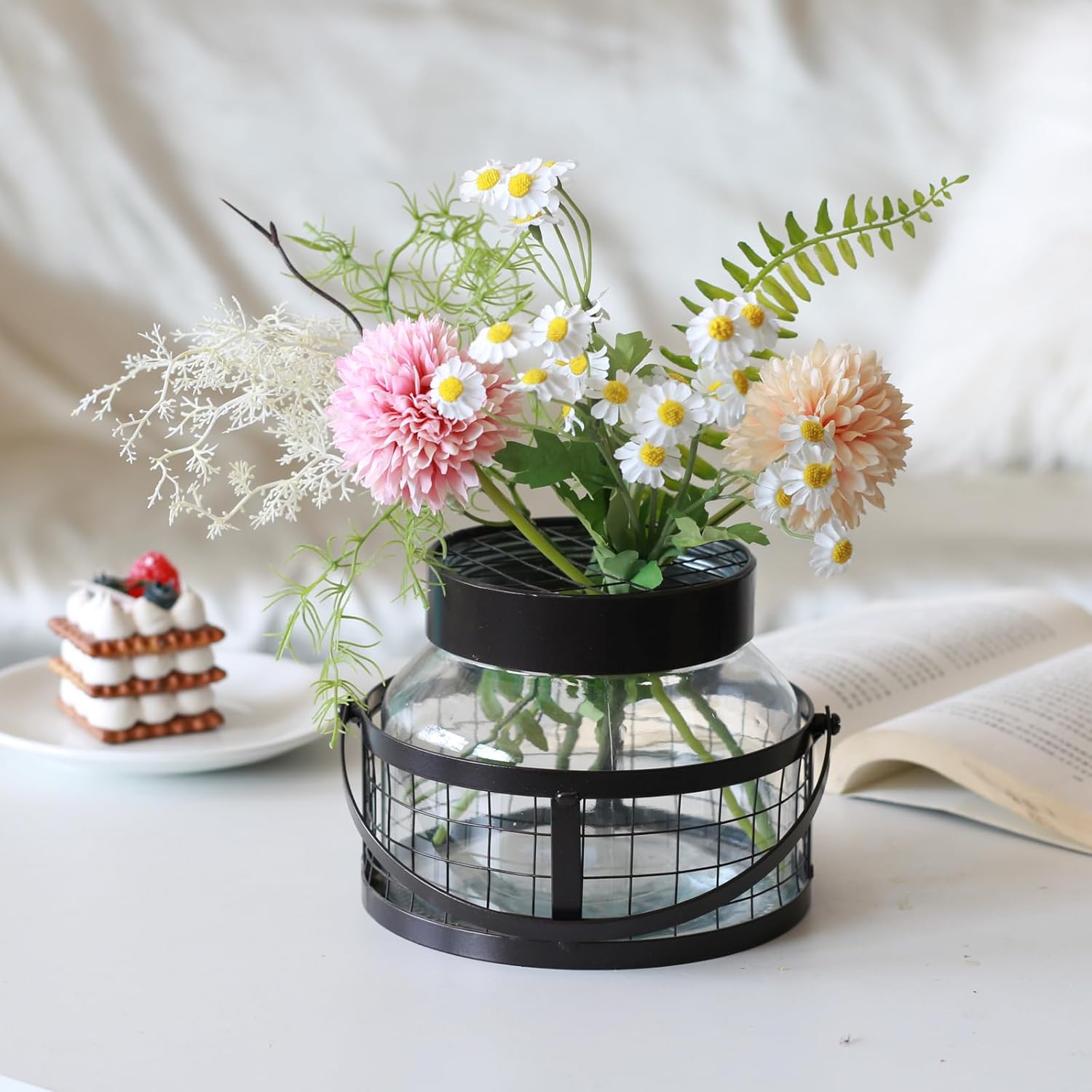 Amazon.com: Vintage Glass Farmhouse Vase for Flowers, Rustic Lantern ...