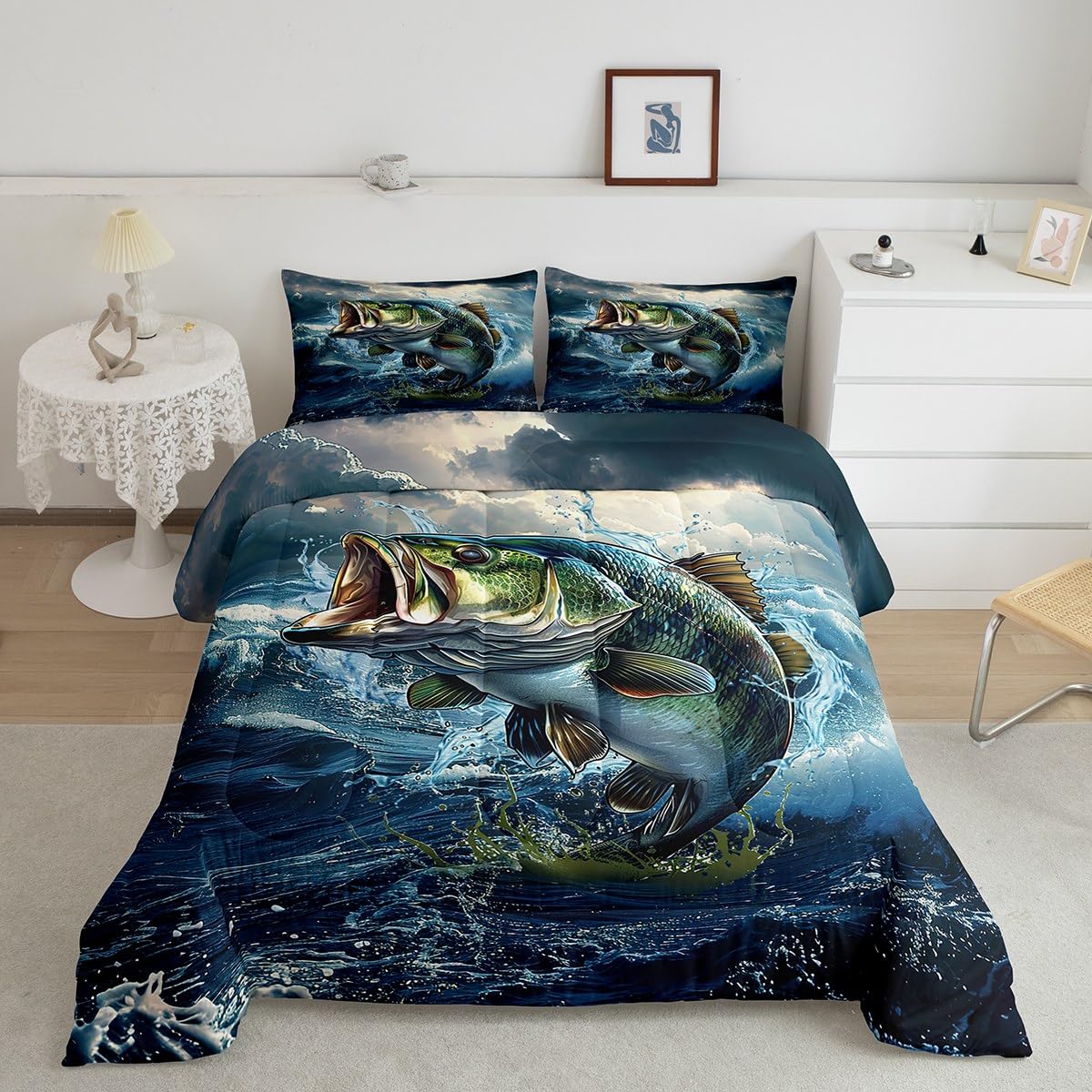 Amazon.com: Feelyou Pike Fish Bedding Set Queen Size Bass Big Fish ...