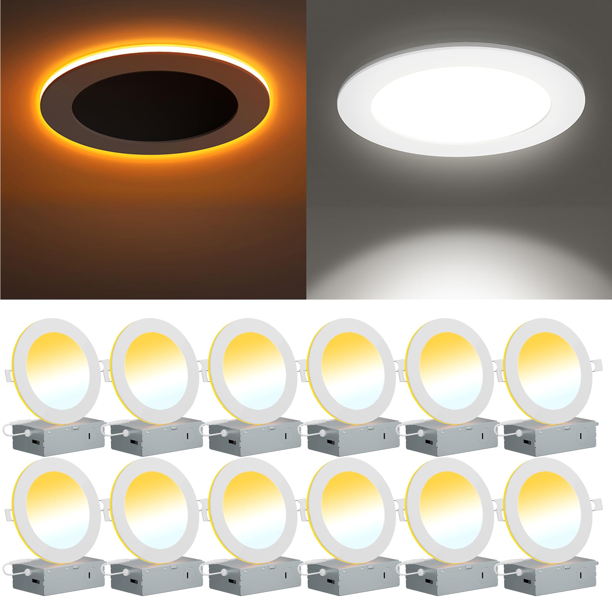 Snapklik.com : 12 Pack 4 Inch Canless LED Recessed Lighting, 6CCT Ultra ...