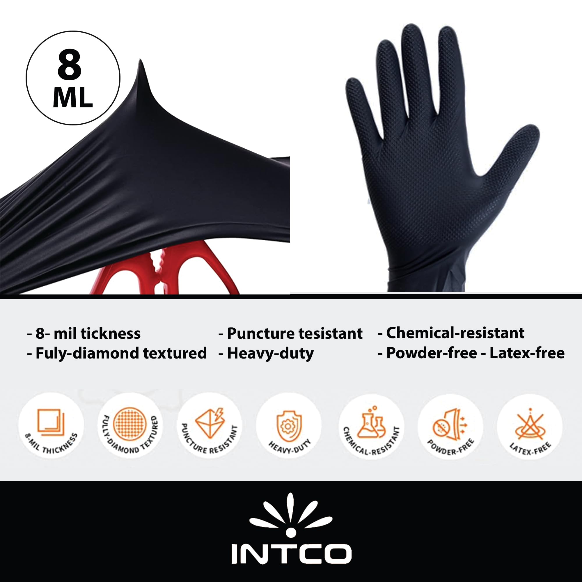 Snapklik.com : INTCO Basic Rubber Gloves Heavy Duty, Black Nitrile ...