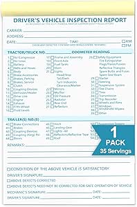 Amazon.com : 1 Pack Detailed Driver Vehicle Inspection Report Book 5.5 ...