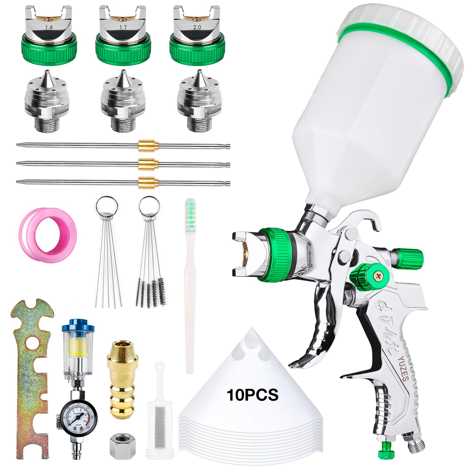 Amazon.com : YUZES HVLP Spray Gun with 1.4/1.7/2.0mm Copper Nozzles ...