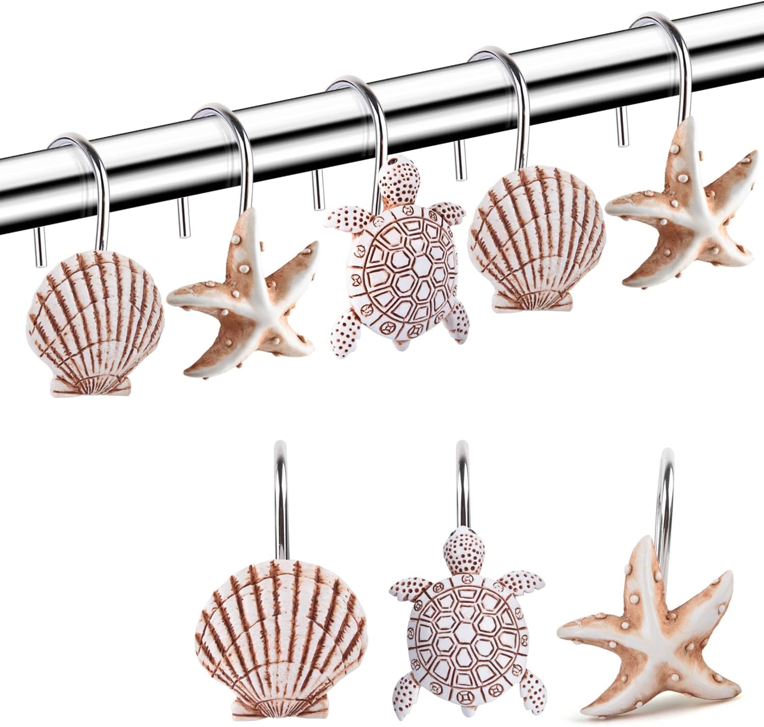 Amazon.com: ZILucky Natural Seashell Starfish Beach Shower Curtain ...