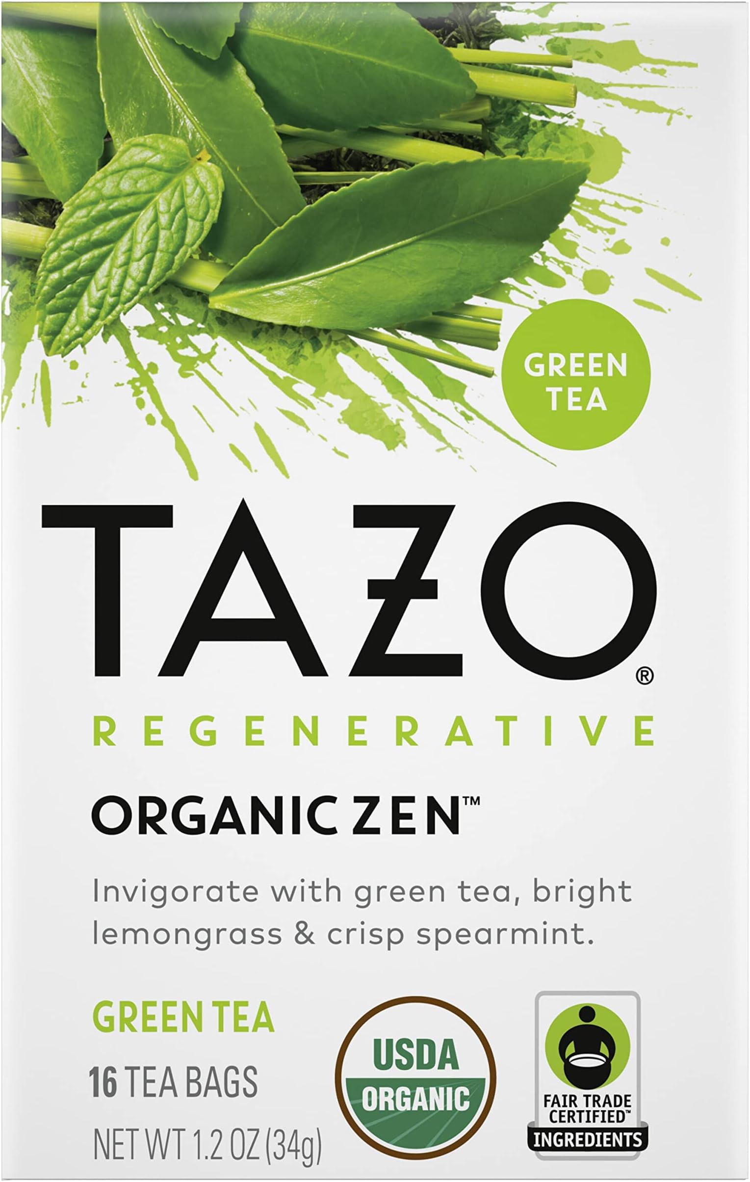 Amazon.com : TAZO Tea Bags, Green Tea, Regenerative Organic Zen Tea, 36 ...