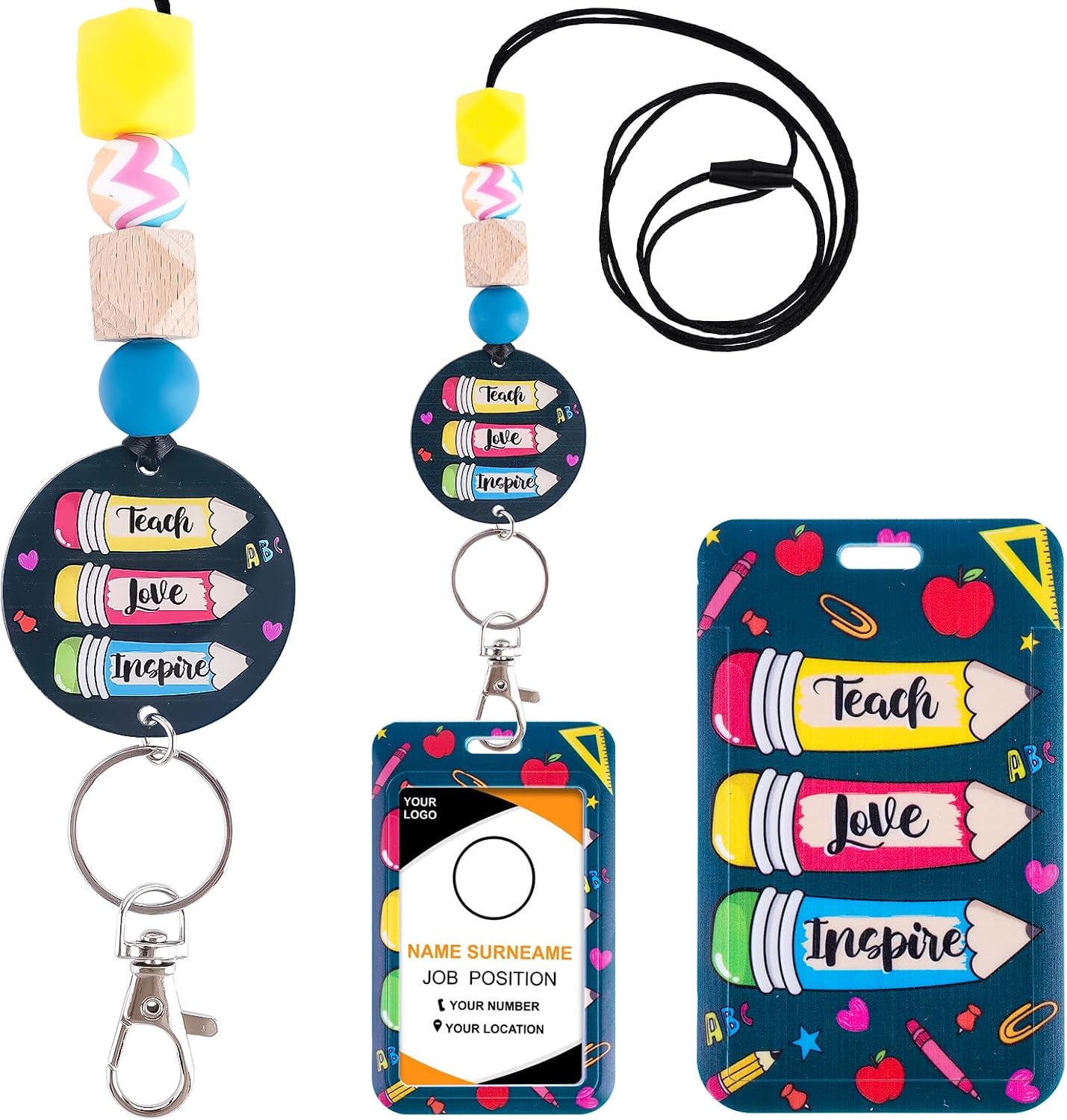 Amazon.com: Teacher Lanyards for ID Badges - Cute Pencil Silicone ...