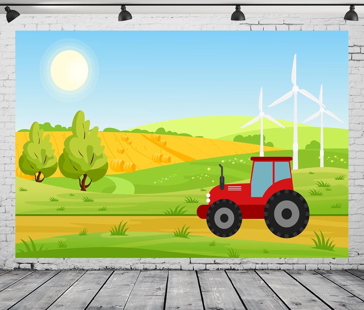Amazon.com : CORFOTO 10x6.5ft Fabric Cartoon Farmland Tractor Backdrop ...
