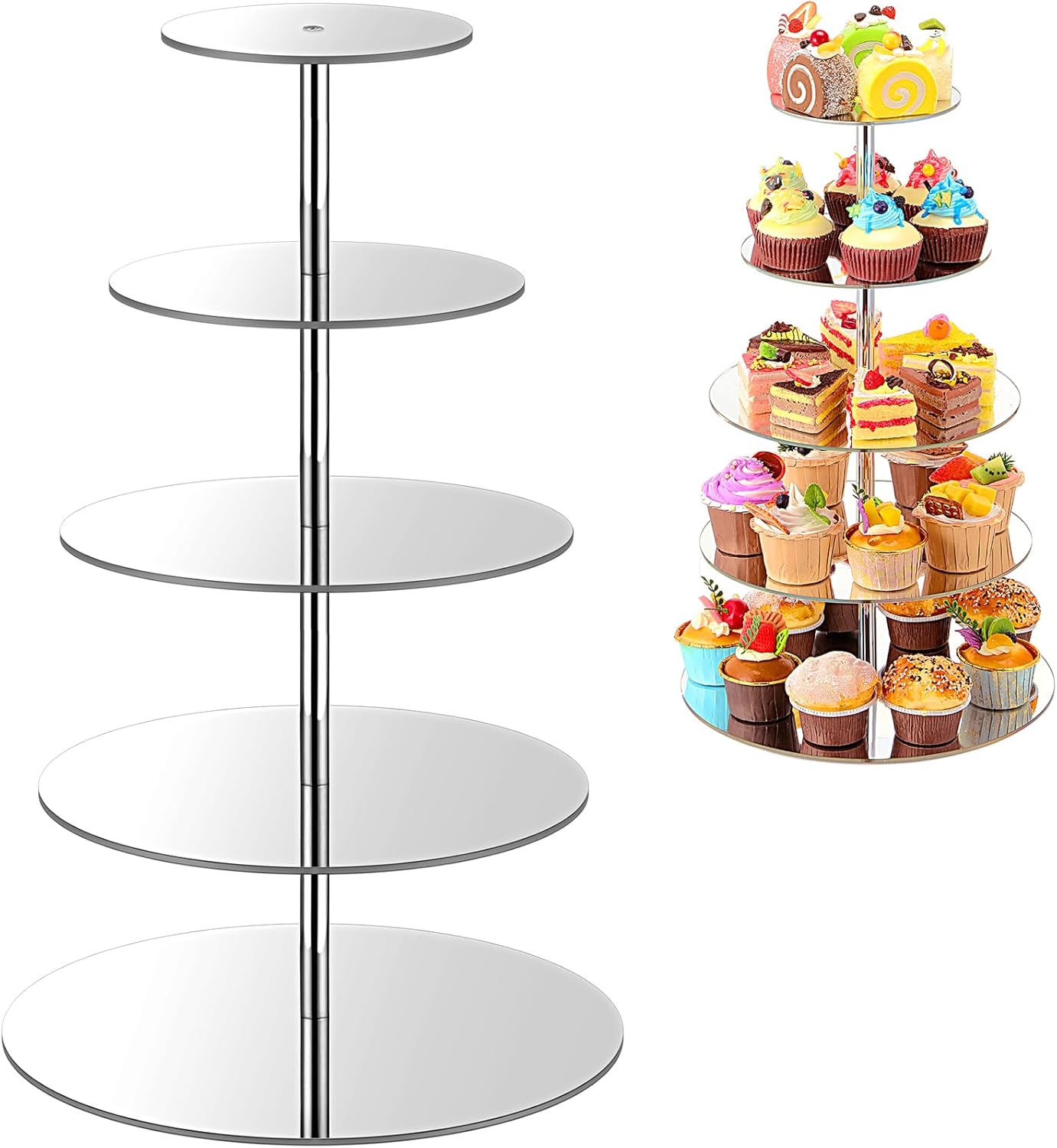 Amazon.com | Jinei 5 Tier Round Cupcake Stand Silver Mirror Acrylic ...