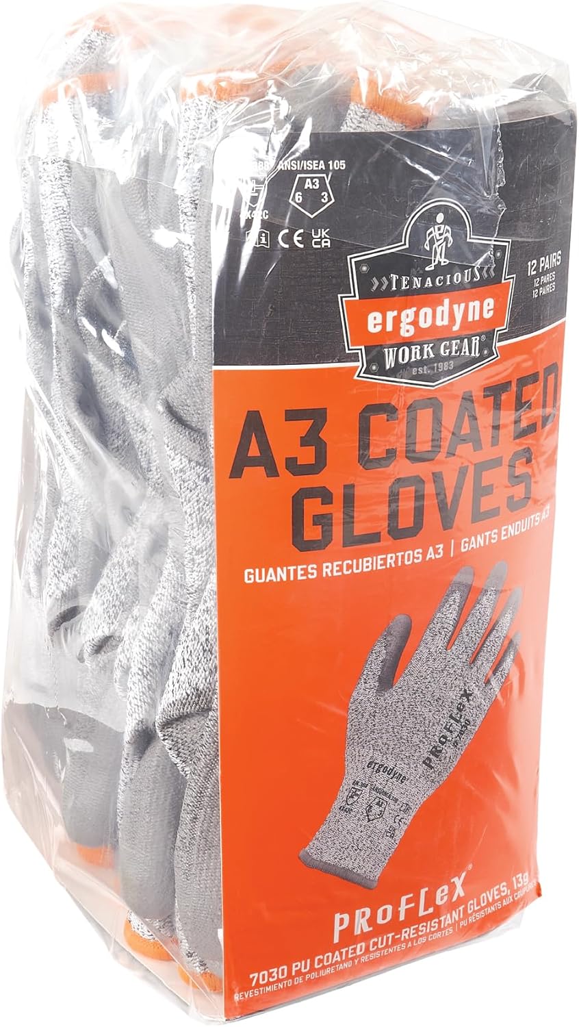 Ergodyne ProFlex 7030 Cut Resistant Work Gloves, ANSI A3, PU Coated ...