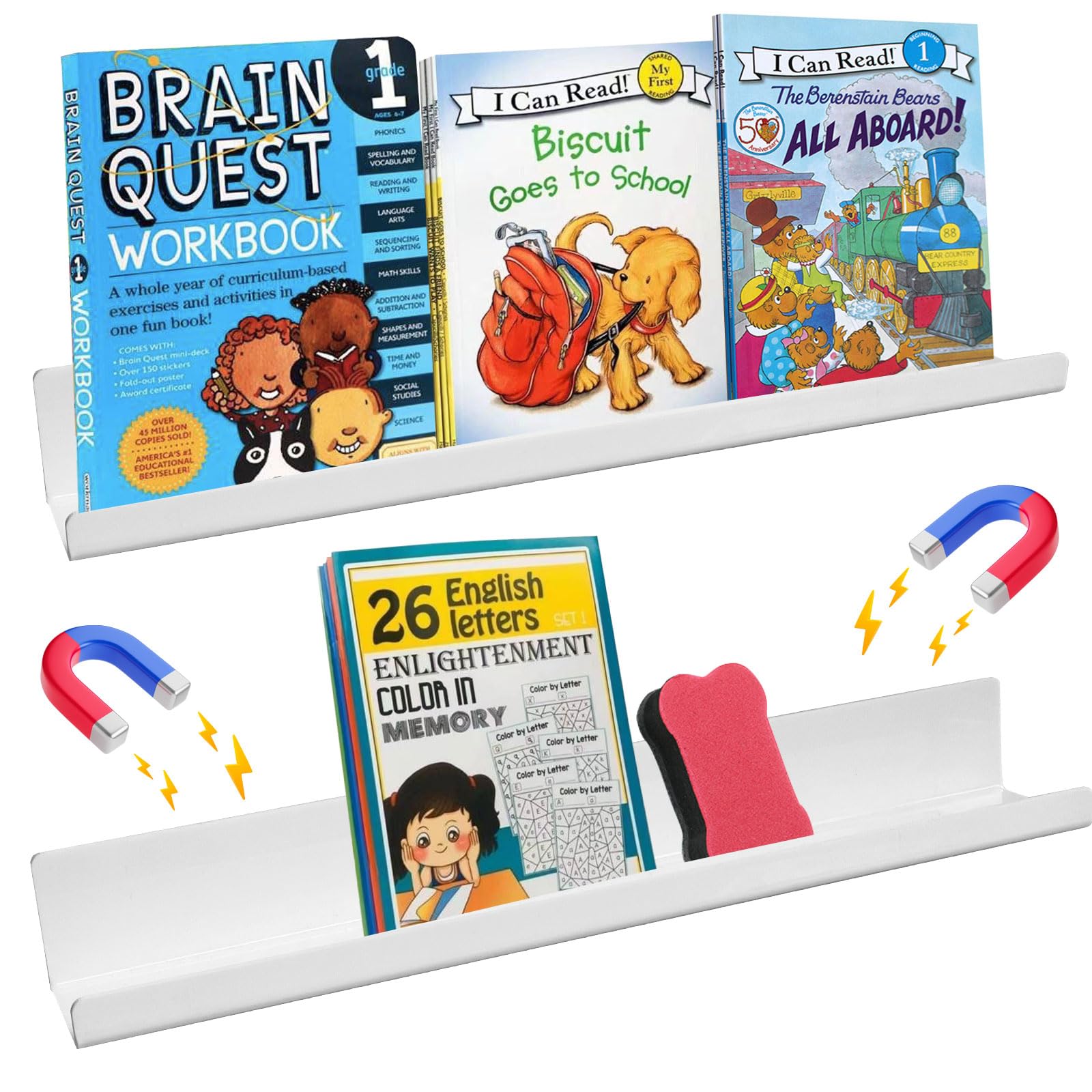 Amazon.com : 2 Pack Magnetic Bookshelf for Whiteboard Classroom, White ...