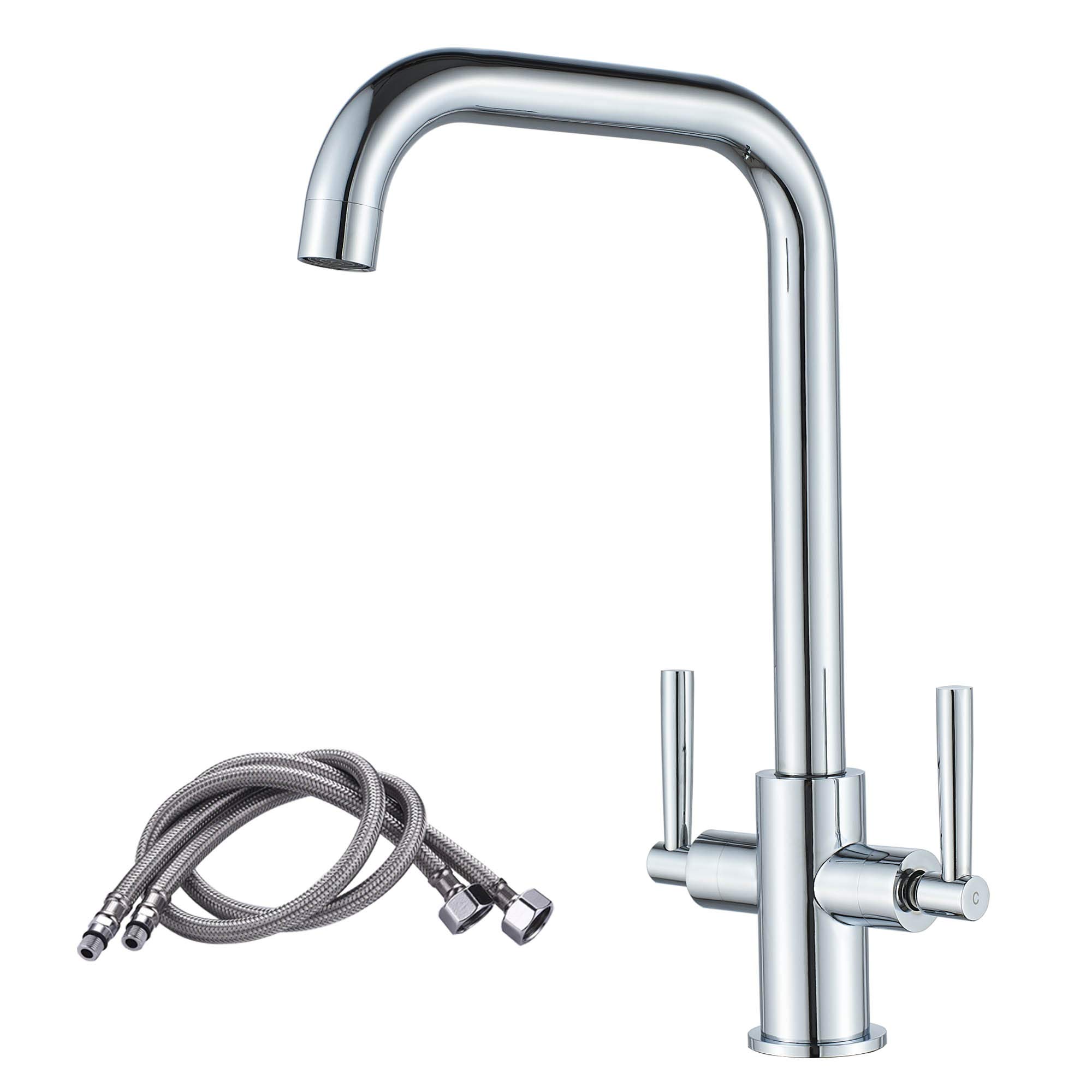 Luckyhome Kitchen Mixer Taps,Monobloc Dual Lever Chrome Brass Kitchen ...