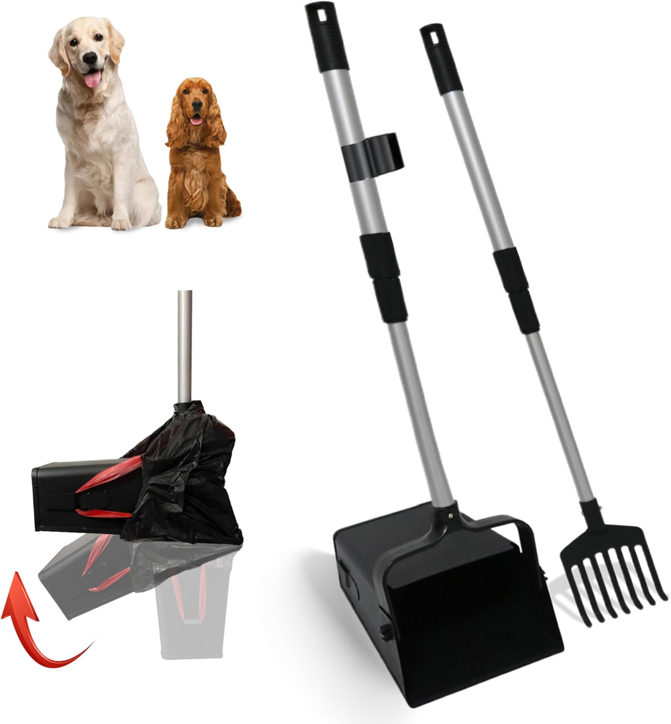 Amazon.com : HUZSV Pooper Scooper Large Swivel Bin & Rake for Large ...