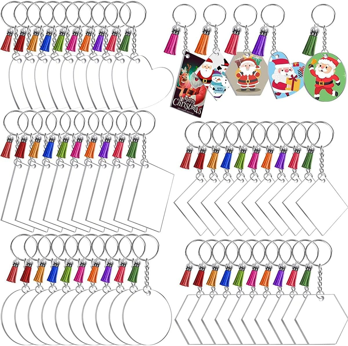 Acrylic Tassels Keychain Blanks, 120PCS DIY Kit With Acrylic Blanks ...