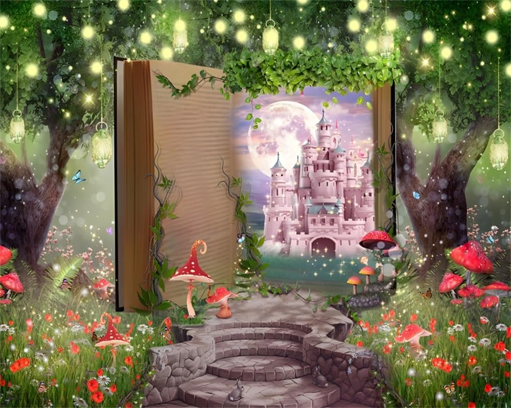Amazon.com : Fairy Enchanted Forest Backdrop 10x8ft Pink Castle ...
