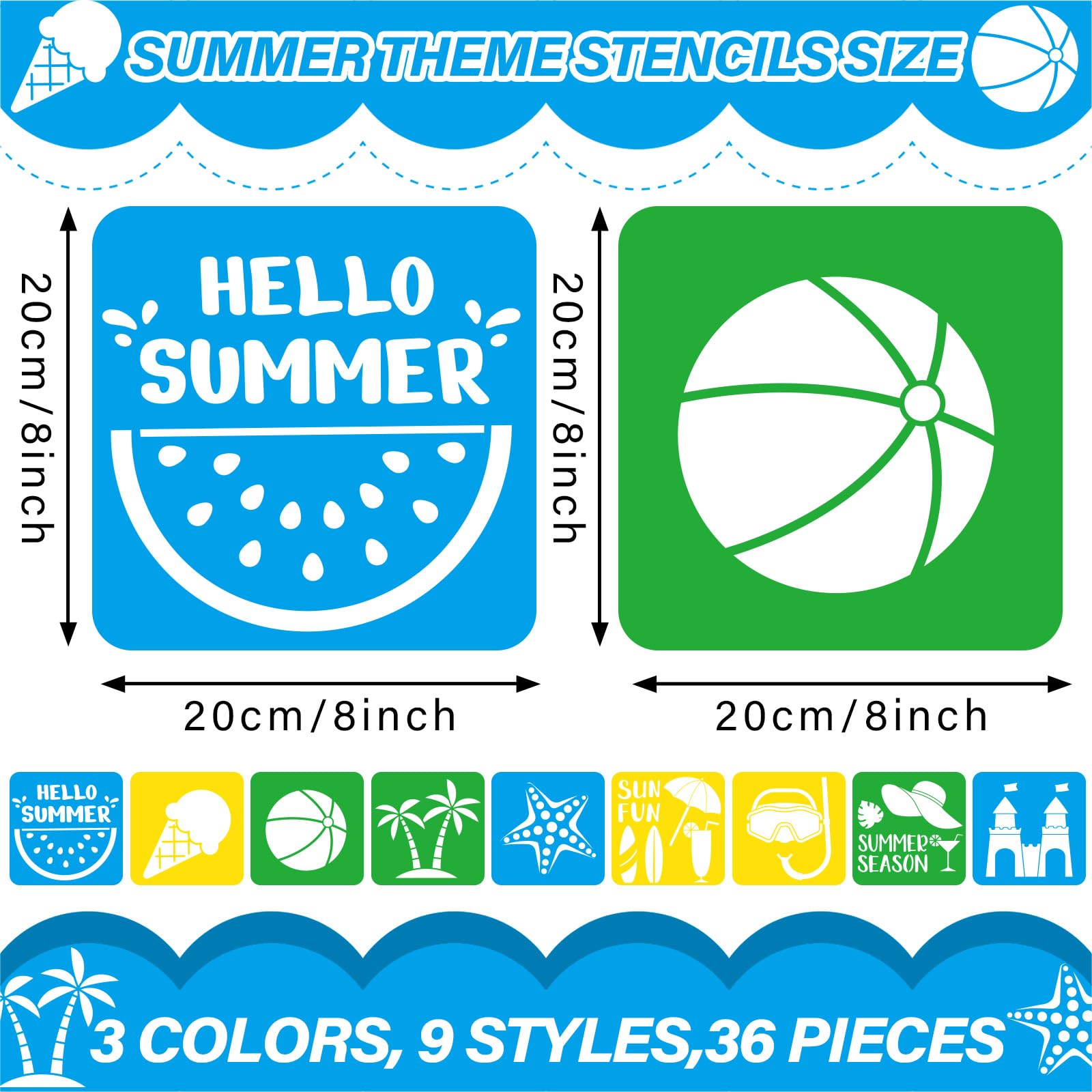Snapklik.com : 36pcs Summer Beach Drawing Stencils For Kids 8 Inch ...