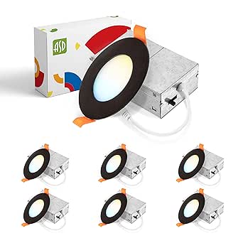 ASD 6 Pack 3 Inch LED Recessed Light, 5 CCT 2700K-5000K, 6W 30W Eqv ...