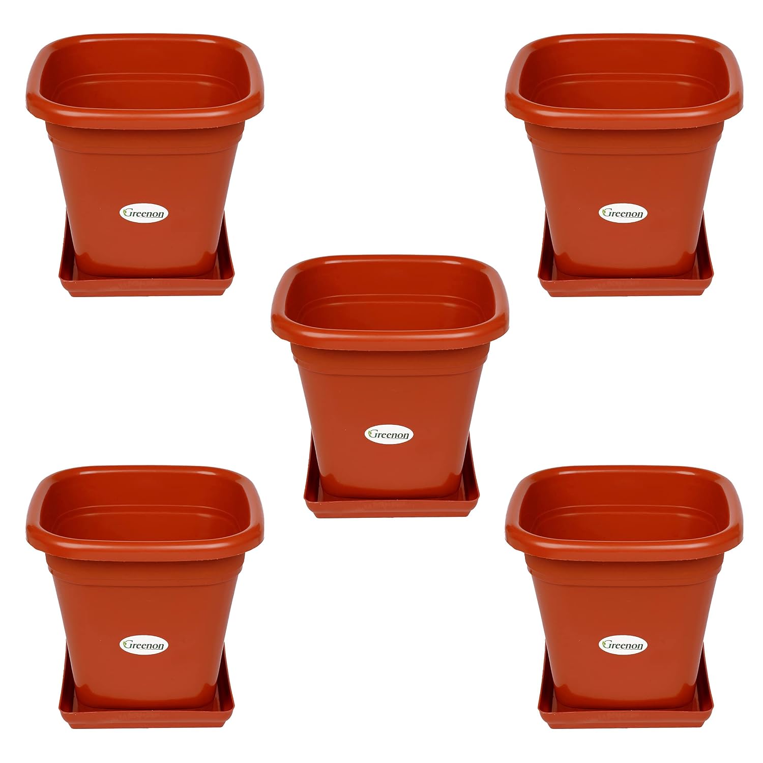 GREENON 10 Inch Square Plant Container with Bottom Tray | Pack of 5 ...