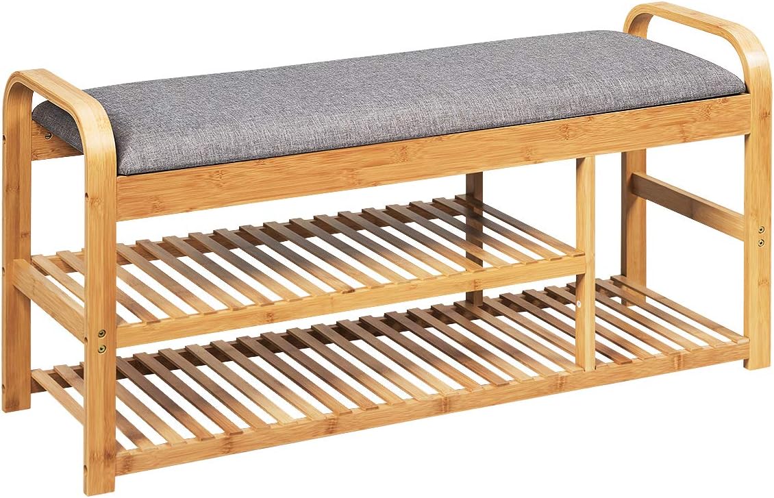 SoBuy® FSR47-N, Bamboo Shoe Rack Shoe Bench with Seat Cushion, Hallway ...
