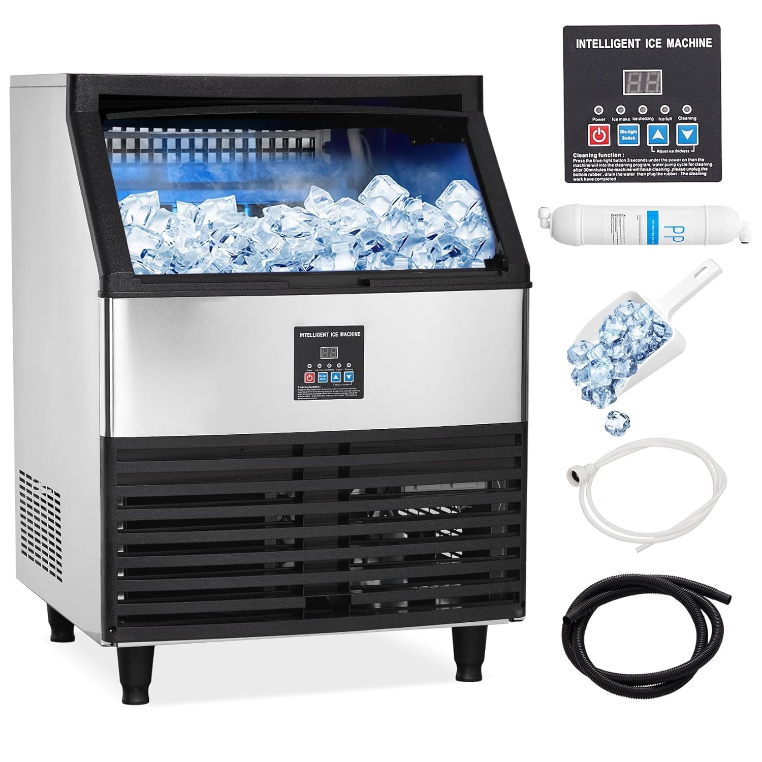 Amazon.com: Commercial Ice Maker Machine, 300LBS/24H with 100LBS Large ...