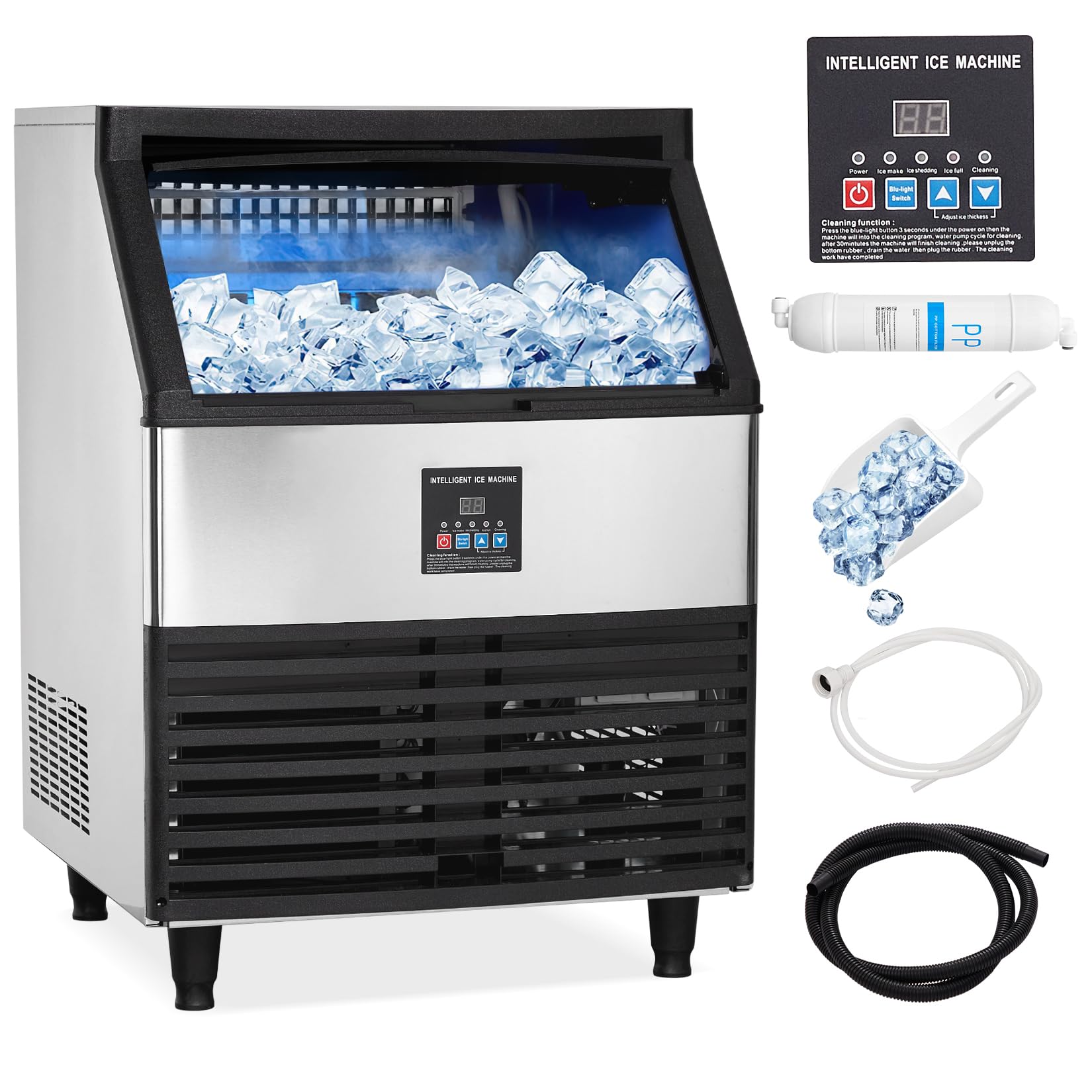 Amazon.com: Commercial Ice Maker Machine 300lbs/24H, with 100lbs Ice ...