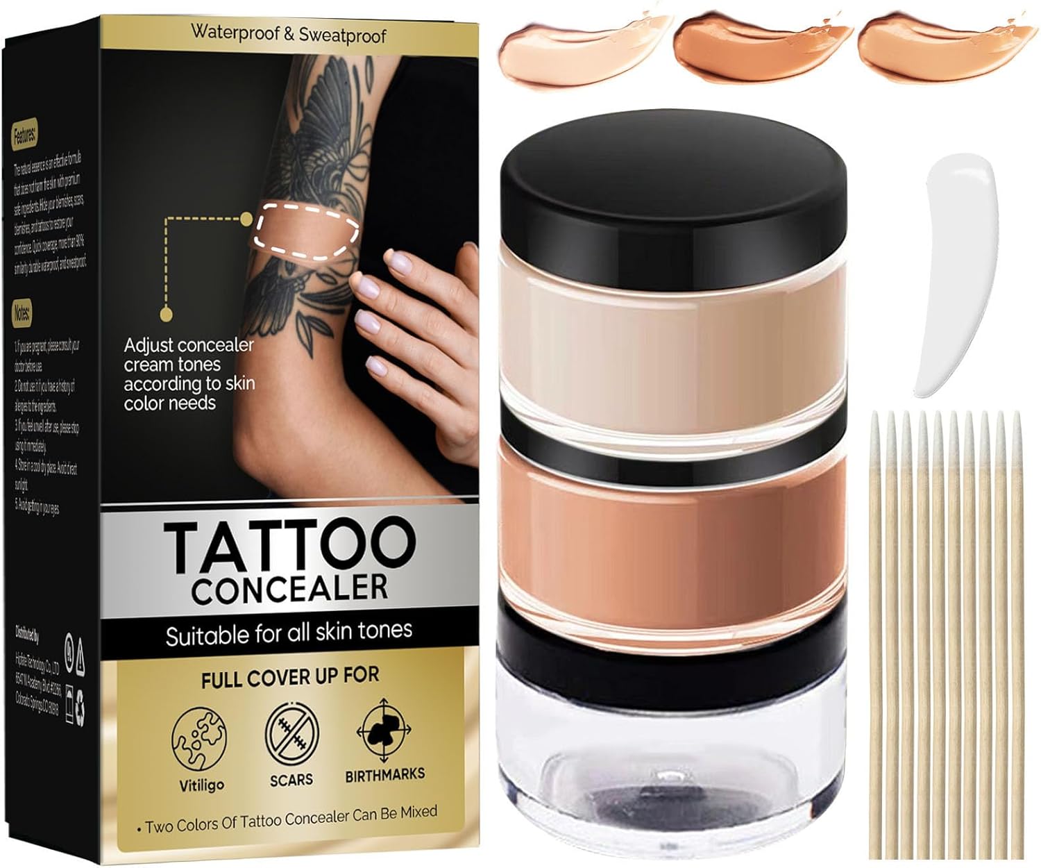 Tattoo Cover Up Makeup Waterproof, Tattoo Concealer Full Coverage, 2 ...