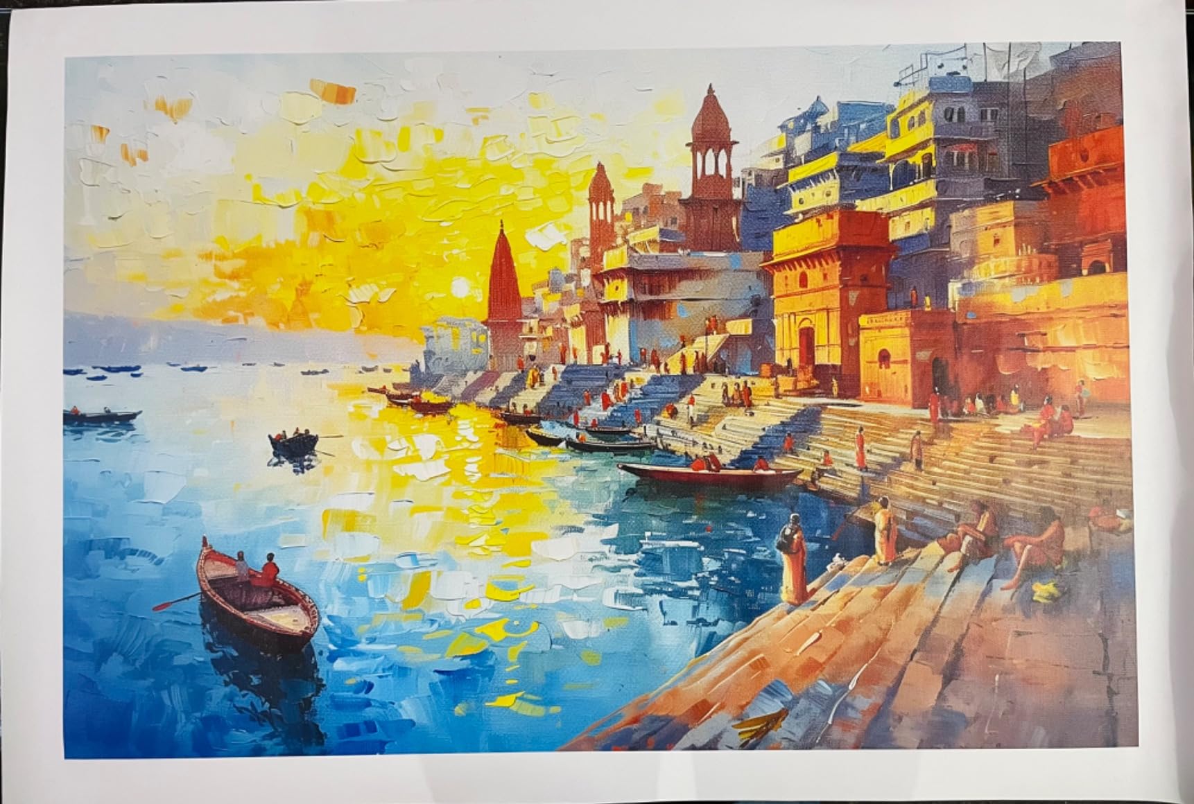 Viventiq Without Frame varanasi ghat painting for wall decoration ...