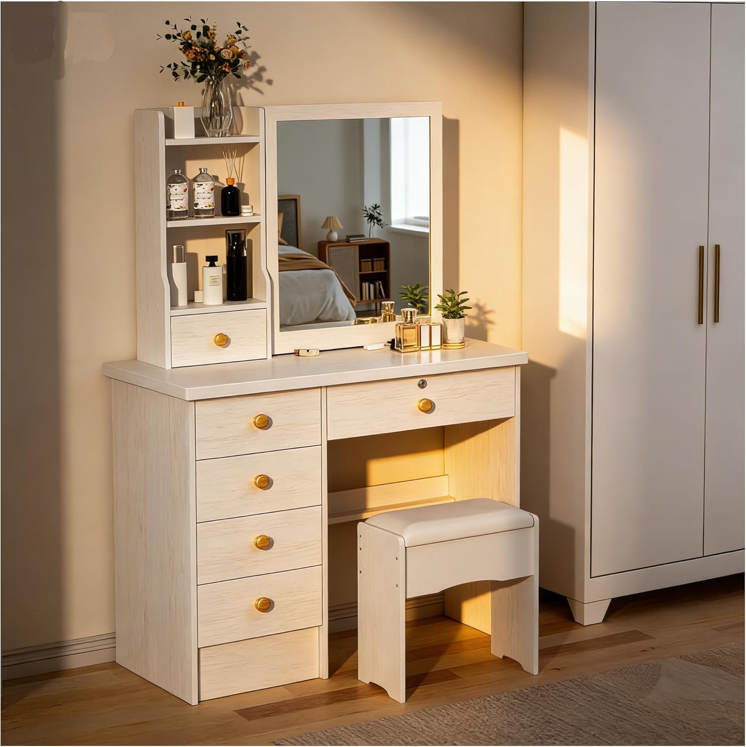 Amazon.com: Vanity Desk with Sliding Mirror, Small Vanity Table Makeup ...