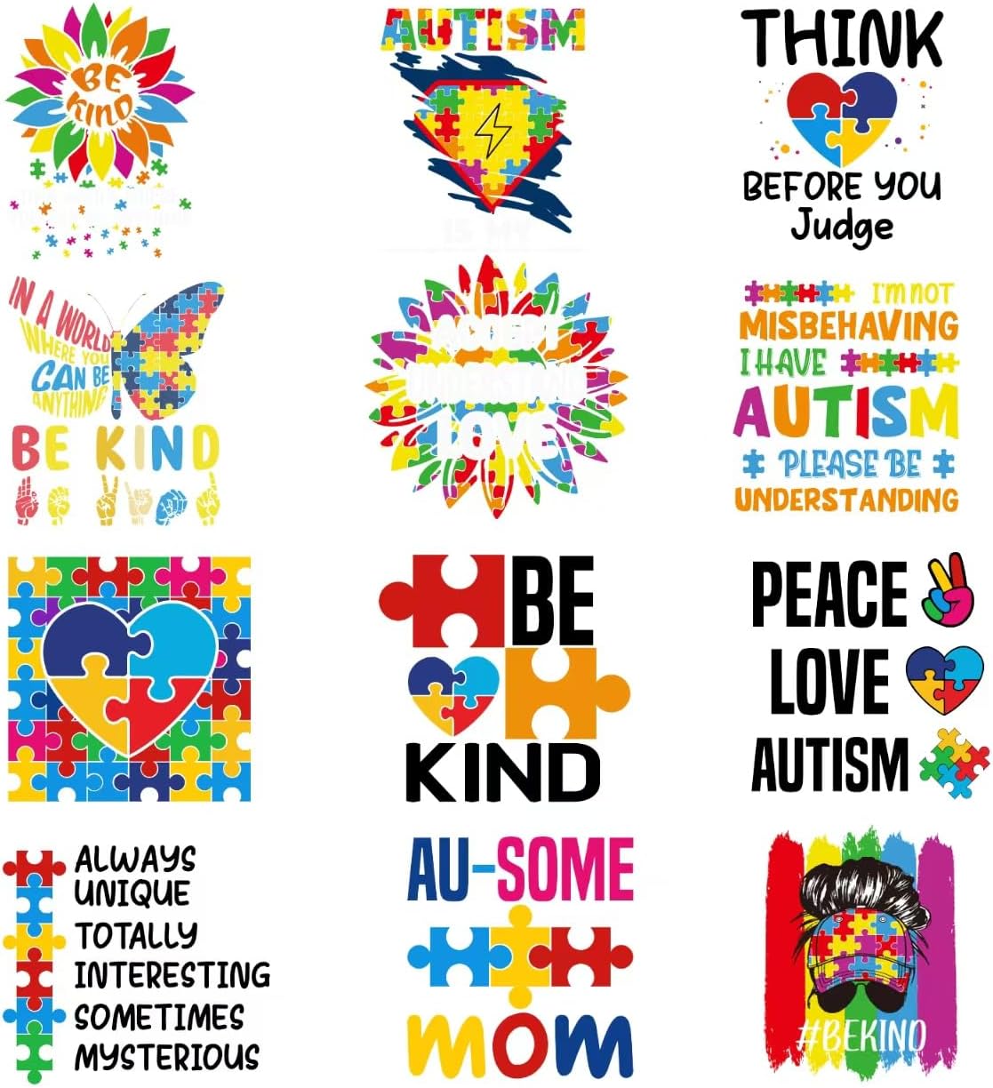 Amazon.com: 12 Pcs Autism Awareness Iron on Transfers Autism Iron on ...
