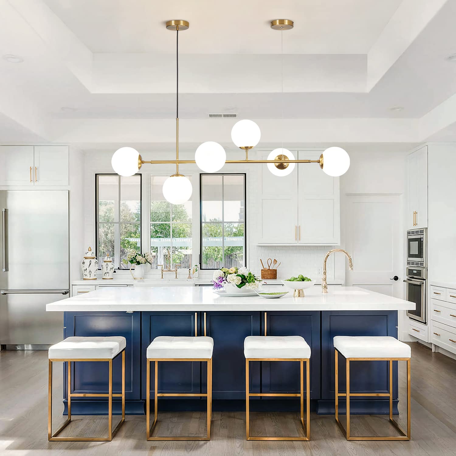 Snapklik.com : Lighting Modern Globe Linear Chandelier 6 Light Milk ...