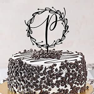 Amazon.com: Letter P Cake Topper Initial Name Acrylic Black For Wedding ...