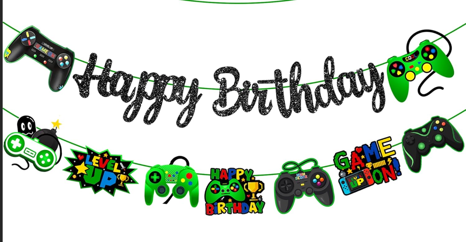 Amazon.com: Video Game Happy Birthday Banner Video Game Birthday Party ...