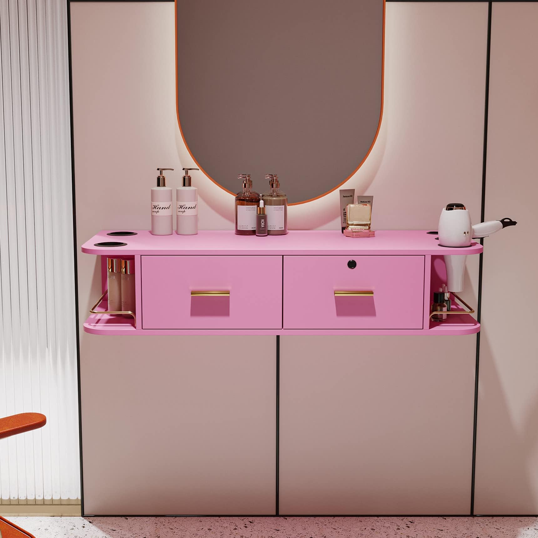 Amazon.com: SSLine Modern Salon Station Pink Wall Mounted Styling ...