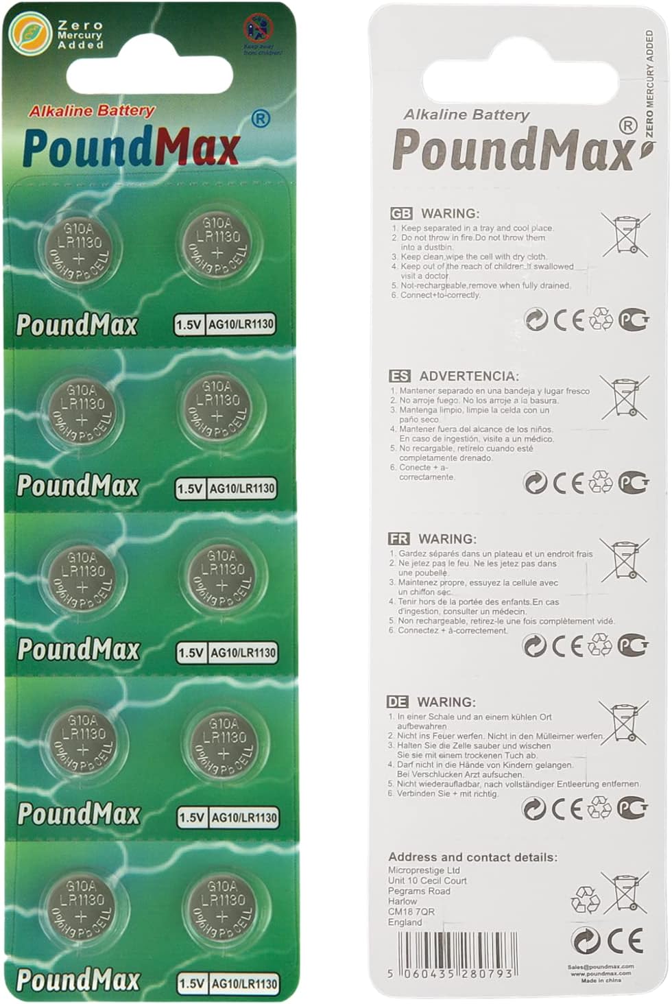 Amazon.com: Cotchear 10pcs 1.5V AG10 Alkaline Battery 189 389 AG10 ...
