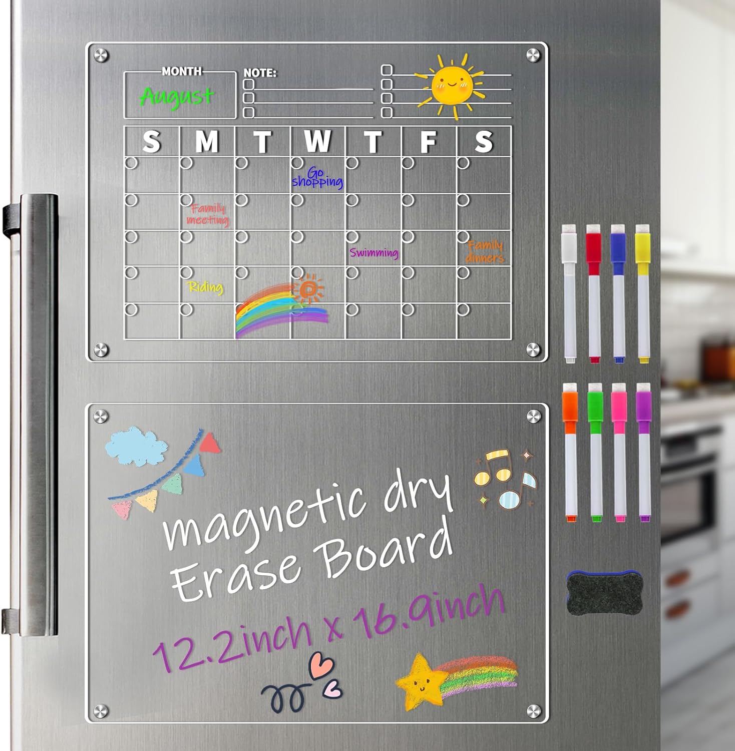 Amazon.com : DaoFary 2 Pack Acrylic Magnetic Dry Erase Calendar Board for Fridge - 17" x 12 ...