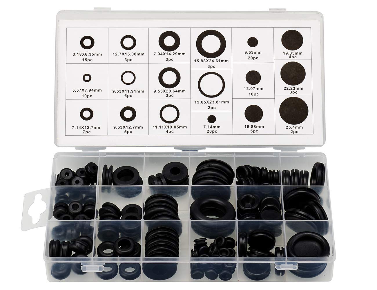 125 Piece Rubber Grommet Eyelet Ring Gasket Assortment, Set of 18 ...