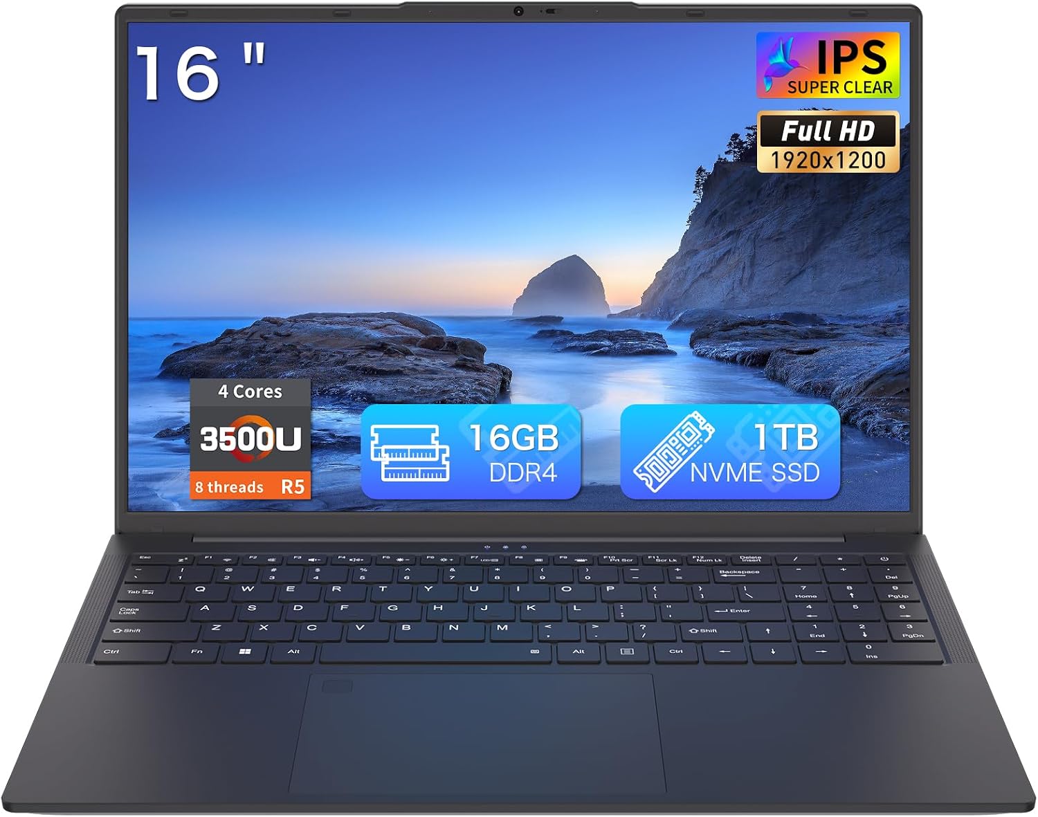 16.1-inch Thin and Light Laptop, IPS Full HD Screen, R5 3500U 16GB DDR4 ...