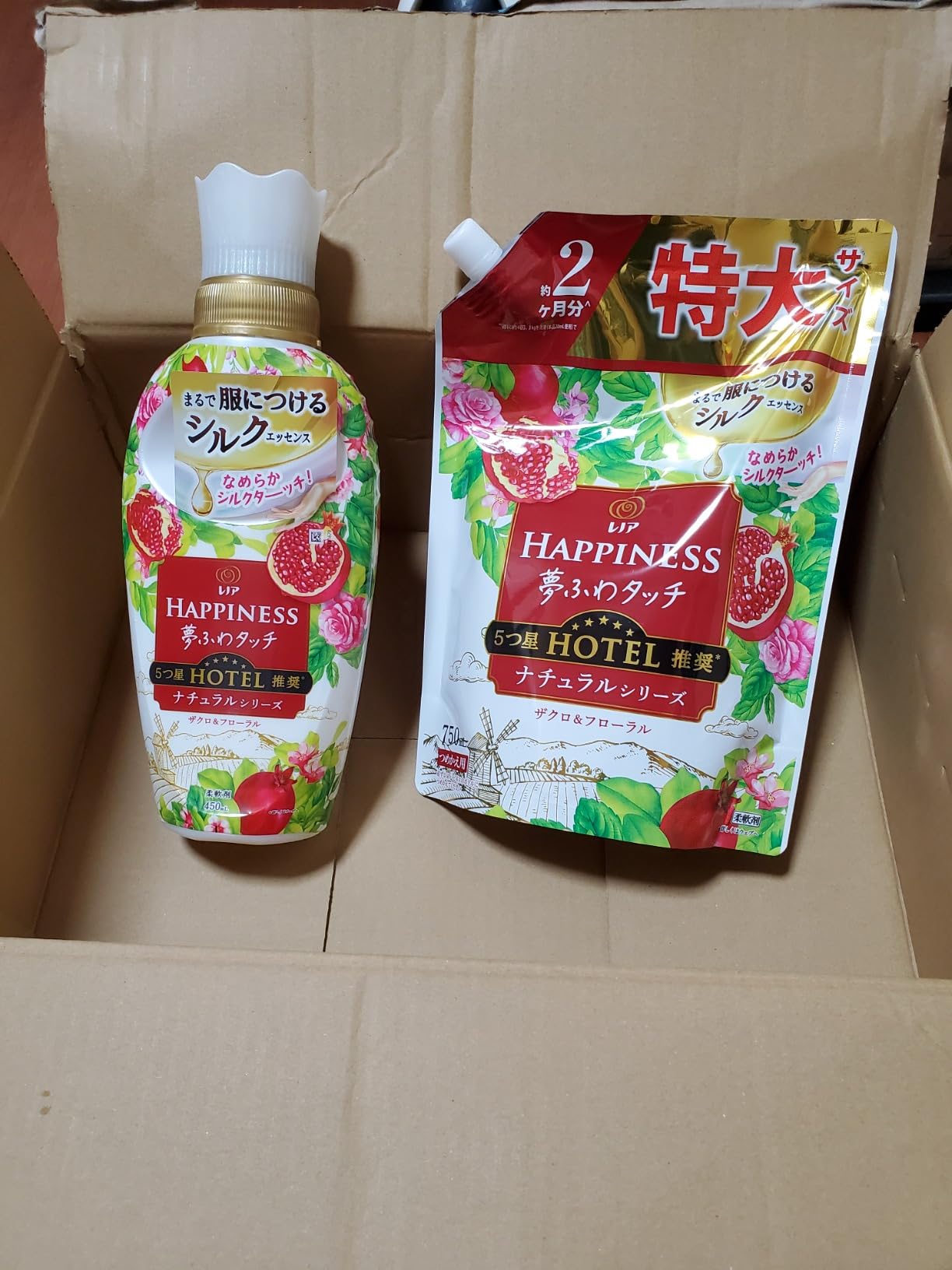 Amazon | レノアハピネス 柔軟剤 夢ふわタッチ ザクロ&フローラル 詰め替え 750ml ×3個セット + おまけ付 | TKHY | 液体柔軟剤