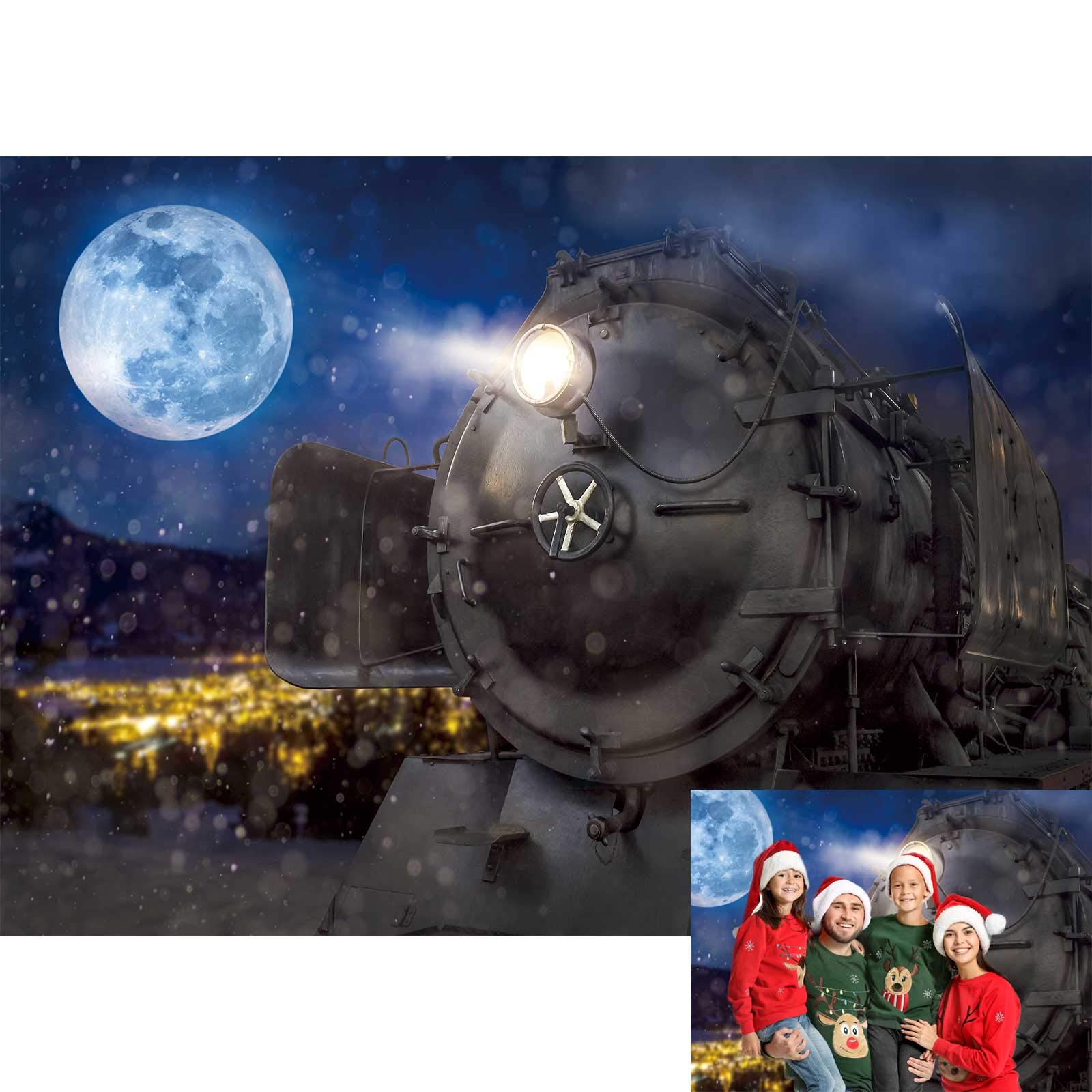 Buy Allenjoy 7x5ft Vintage Steam Train Backdrop Moon Night Photography ...