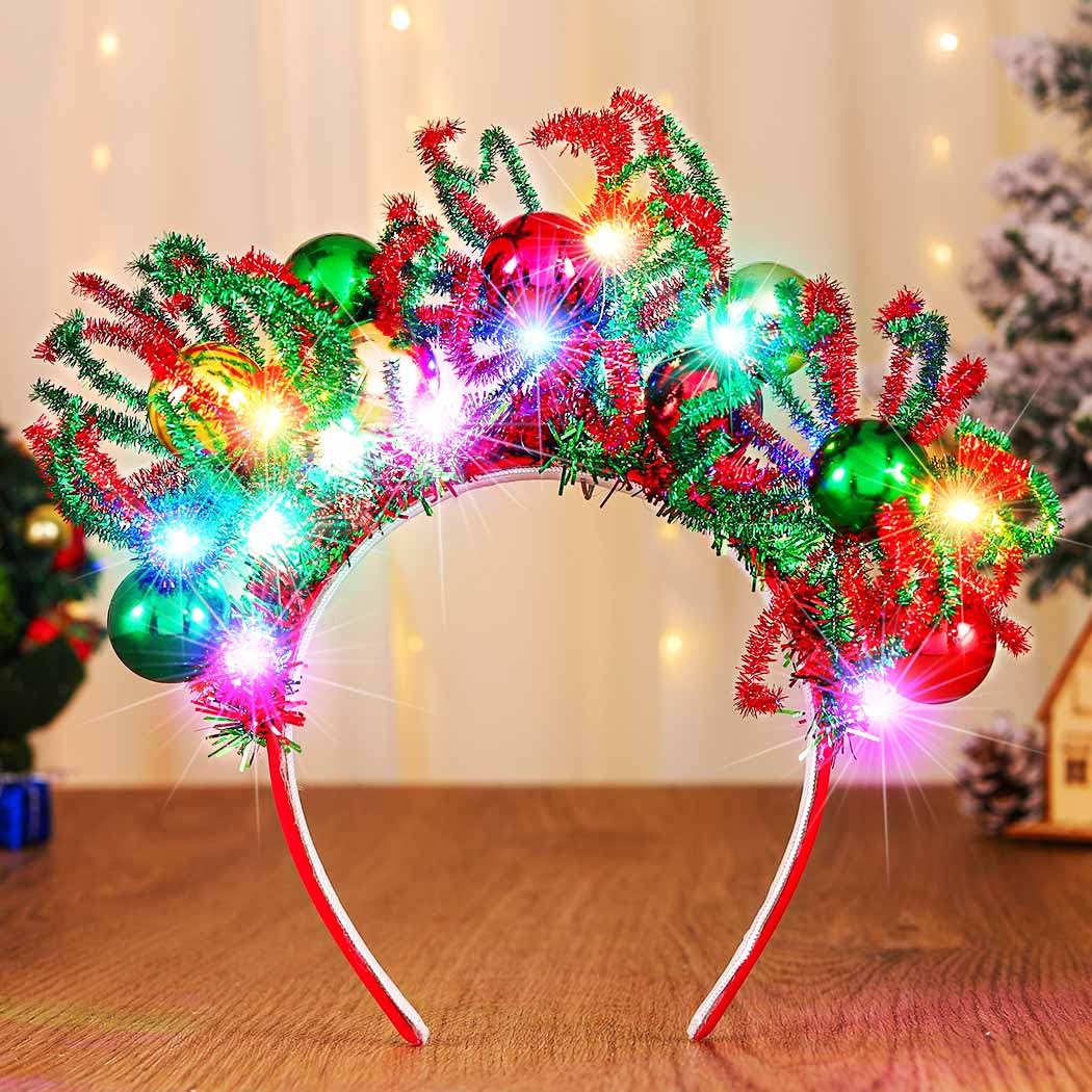 Amazon.com: CAKURE Christmas Light Up Headband LED Christmas Ball ...
