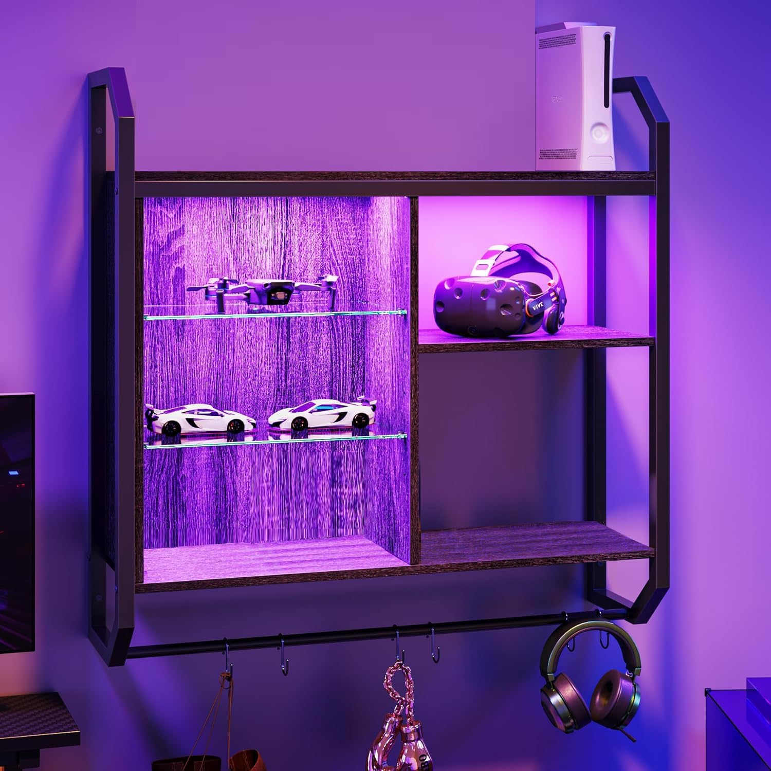 Amazon.com: Bestier Gaming Floating Shelves, 34" LED Wall Mounted Shelf ...