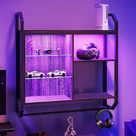 Amazon.com: Bestier Gaming Floating Shelves, 34" LED Wall Mounted Shelf ...