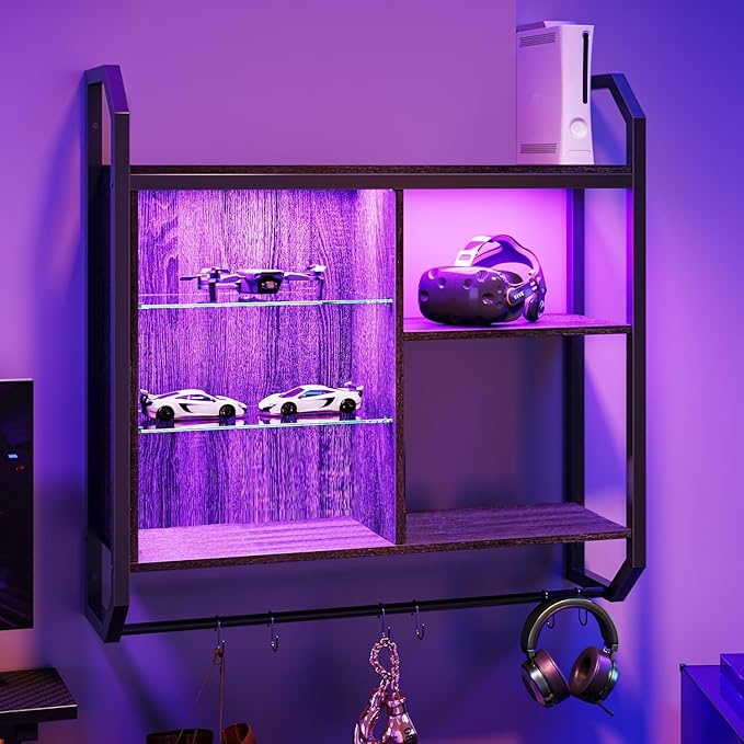 Amazon.com: Bestier Gaming Floating Shelves, 34" LED Wall Mounted Shelf ...