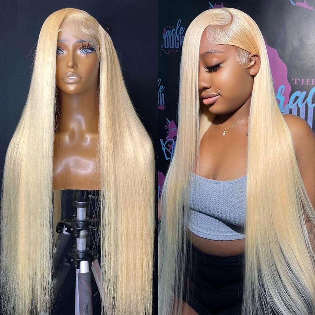 Amazon.com : Sweetie 34 Inch 613 Lace Front Wig Human Hair 12A Blonde ...