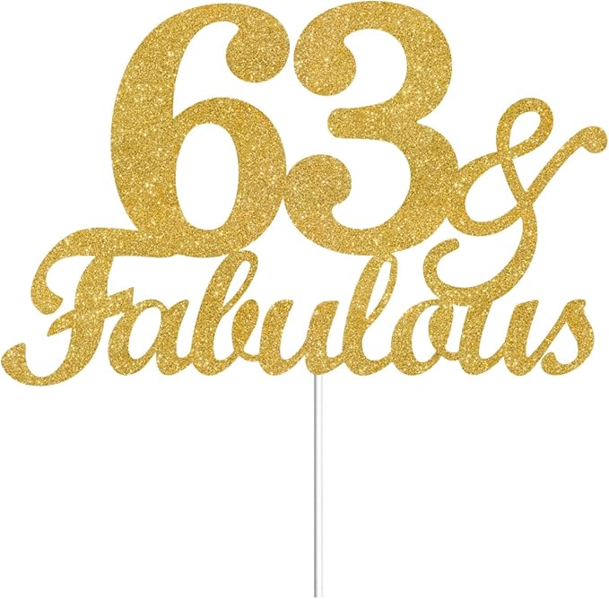 Amazon.com: 63 & Fabulous Cake Toppers Gold Glitter, Happy 63rd ...