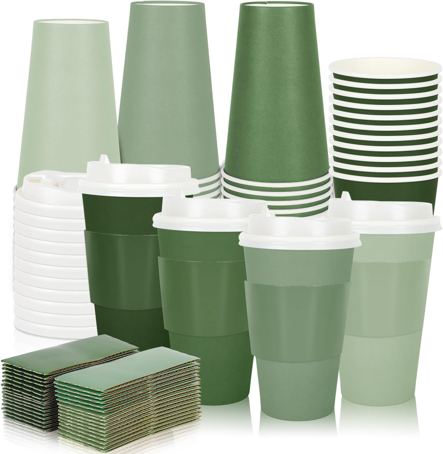 Amazon.com: Zopeal 100 Sets 12 oz Sage Green Coffee Cups with Lids and ...