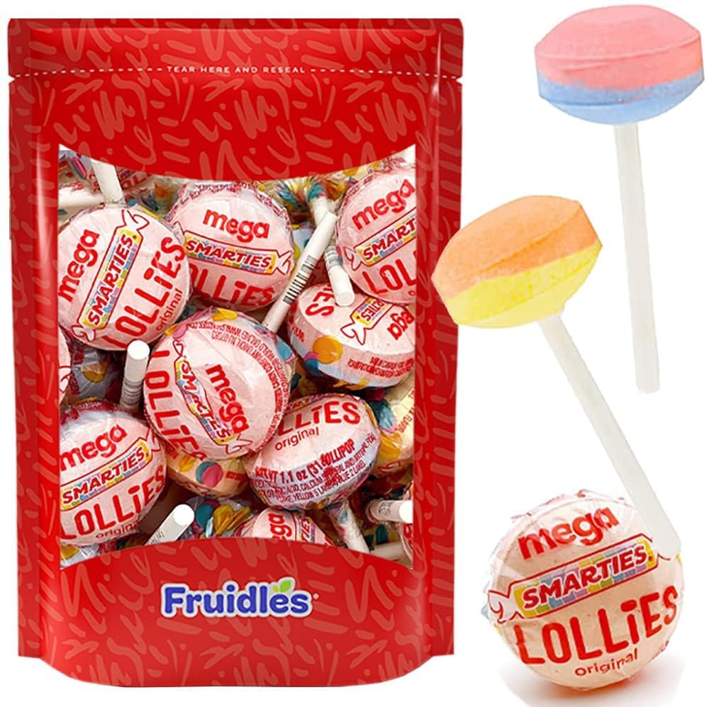 Buy Mega Double Smarties Lollipops Jumbo Hard Candy Suckers, Original ...