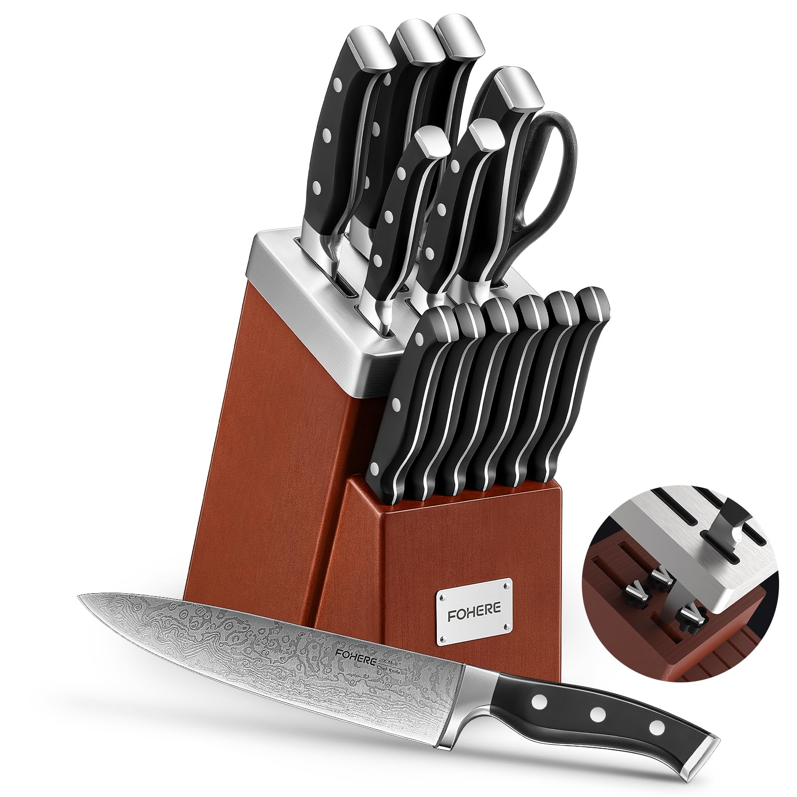 Knife Set, FOHERE 14 Pieces Razor-Sharp Self Sharpening, High Carbon ...