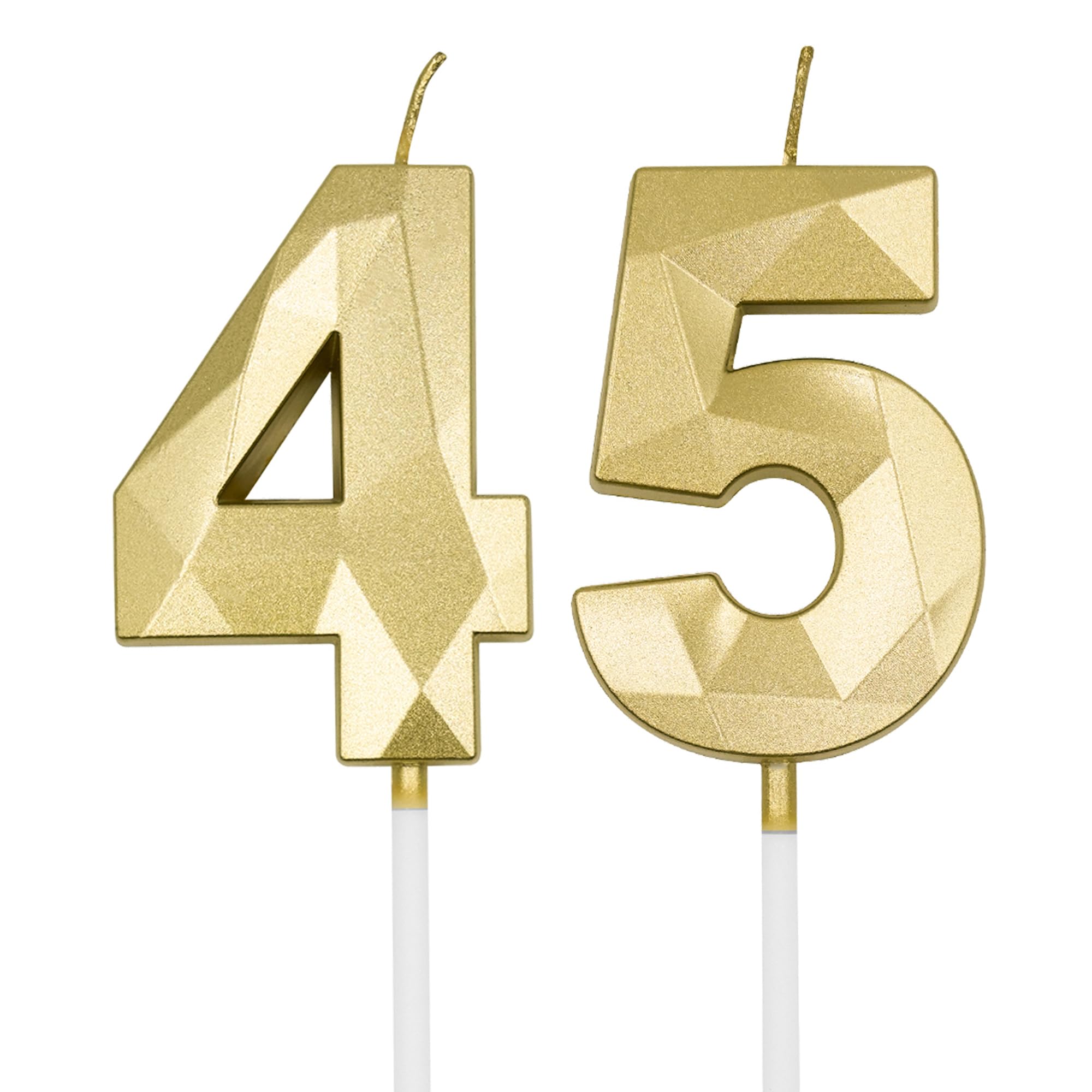Amazon.com: 45th & 54th Birthday Candles for Cake, Gold Number 45 54 3D ...