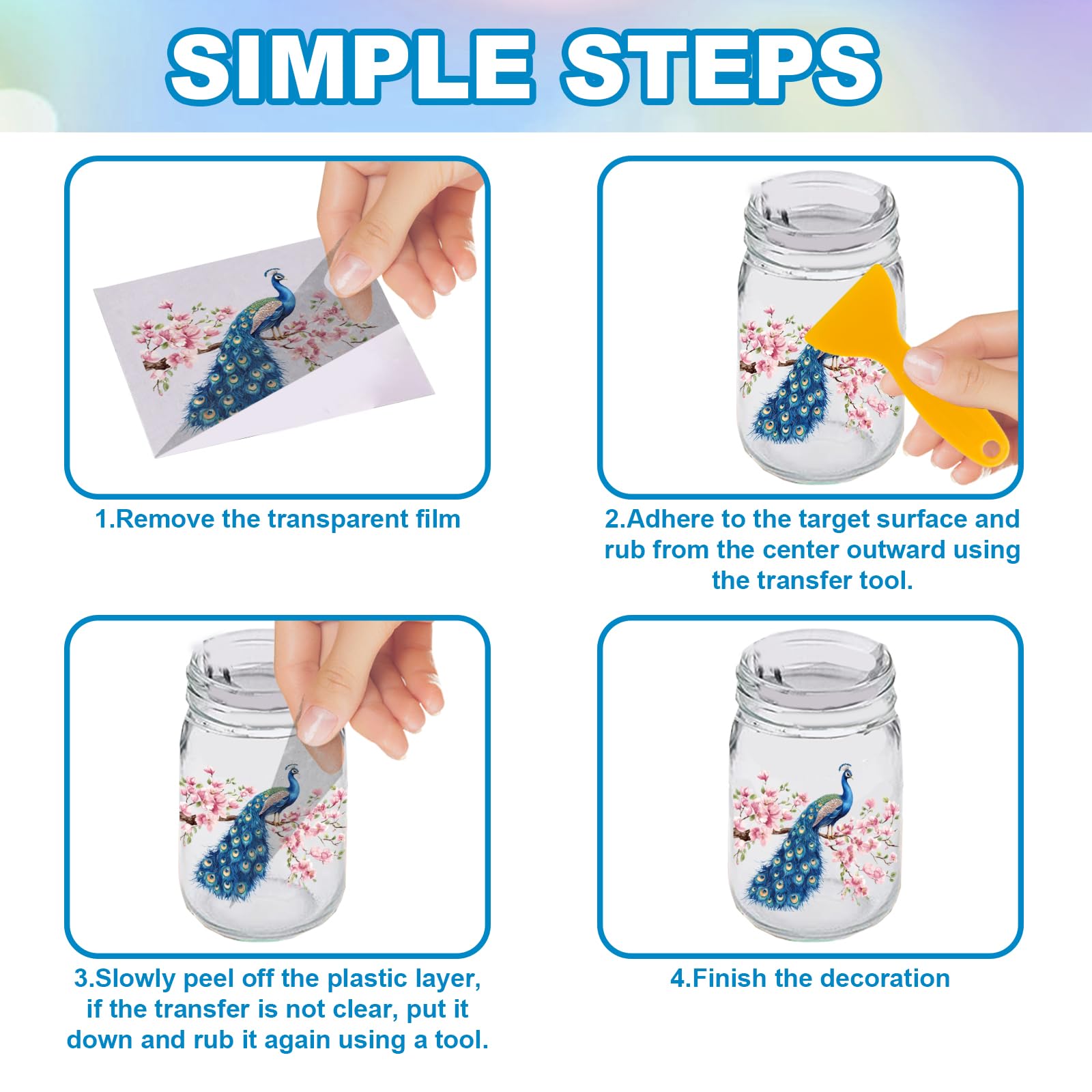 Snapklik.com : 18 Sheets Peacock Flowers Transfer Stickers 39x36inch ...