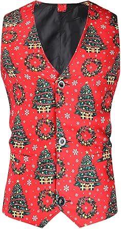 Christmas Suits For Men,Men's Fun Waistcoat V-Neck Button Down Vest ...