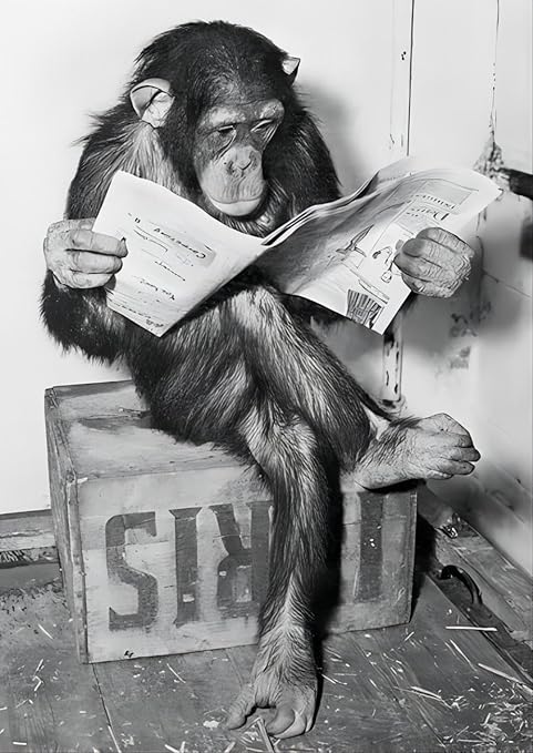 Amazon.com: BZQOPFDA Funny Chimp Reading Newspaper Black and White Wall ...